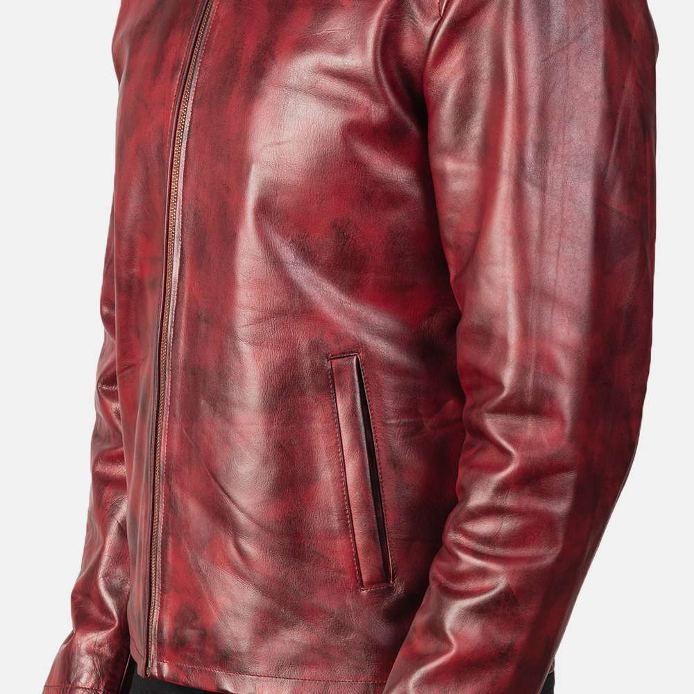 Alex Distressed Burgundy Leather Jacket - WideCrafts