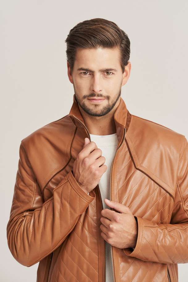 Men's Brown Leather Jacket - WideCrafts