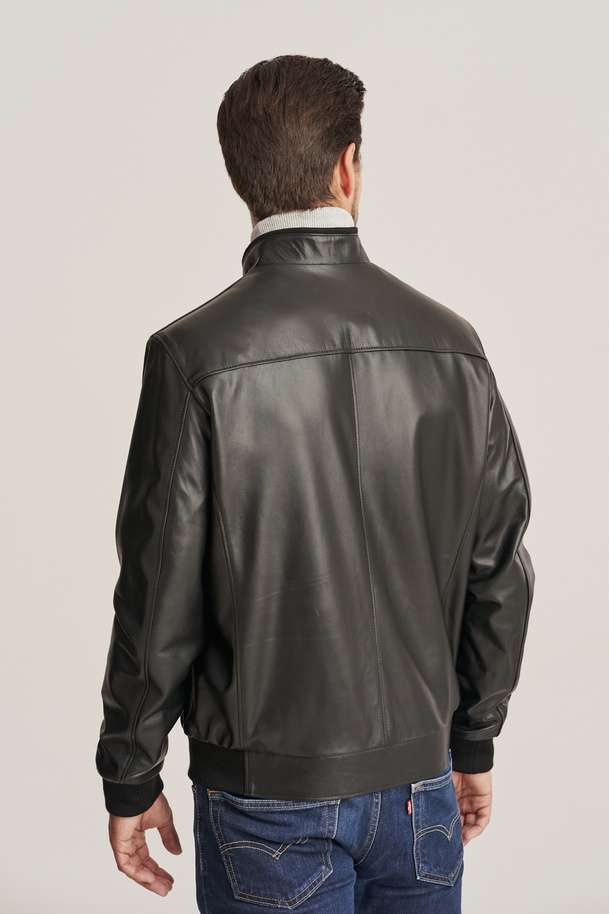 Men's Leather Bomber Jacket - Black - WideCrafts
