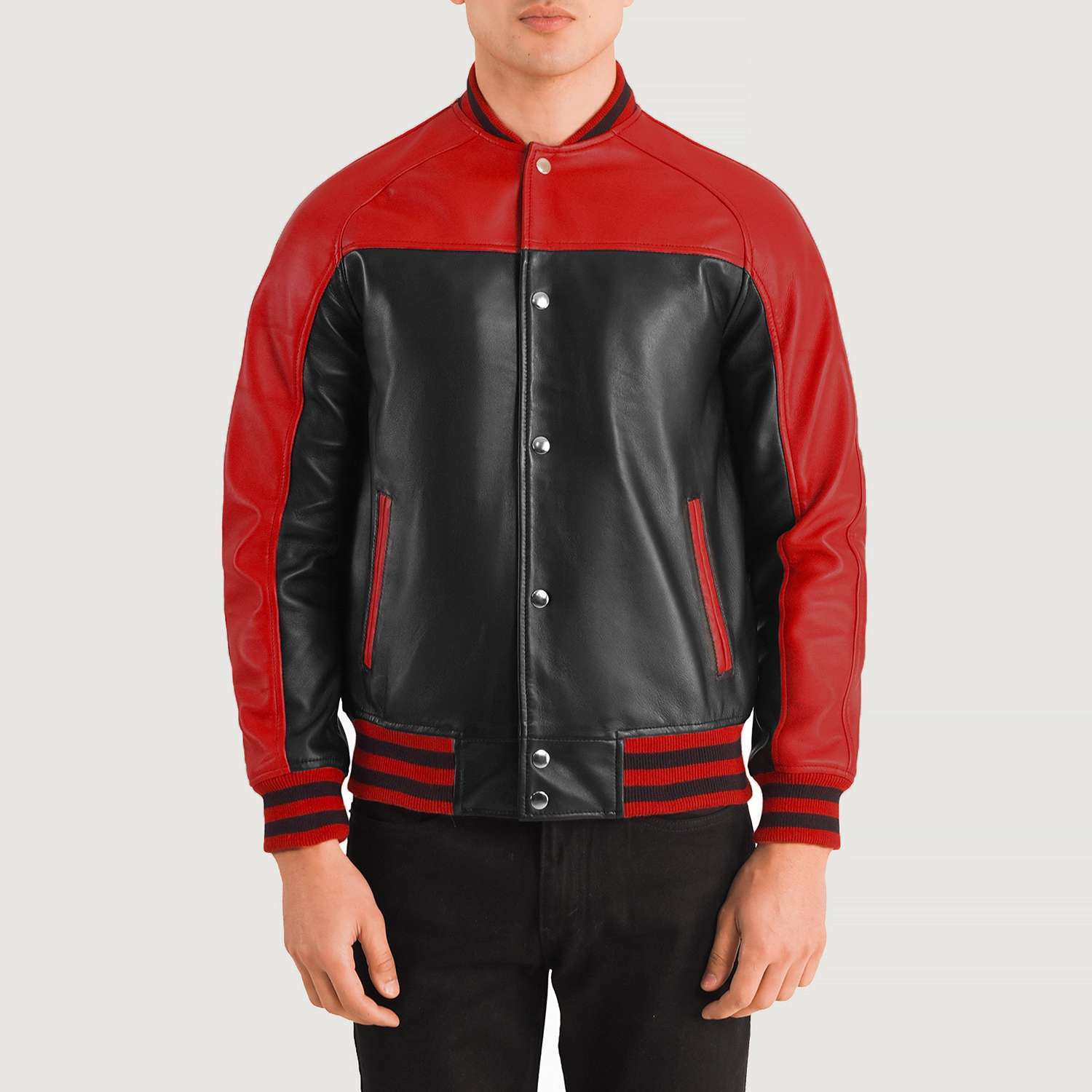 Terrance Black and Red Leather Varsity Jacket - WideCrafts
