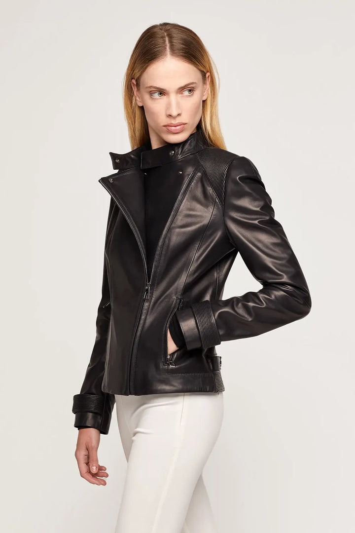 WideCrafts Women Short Black Leather Jacket - WideCrafts