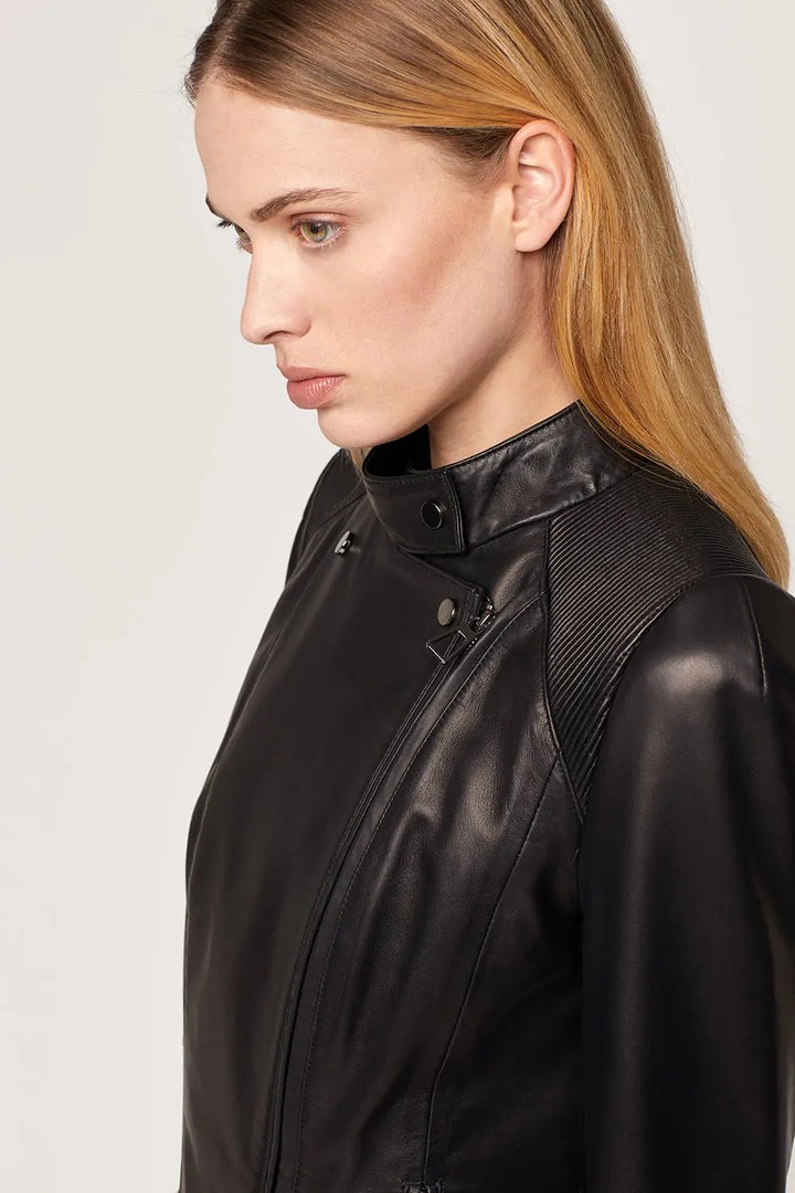 WideCrafts Women Short Black Leather Jacket - WideCrafts